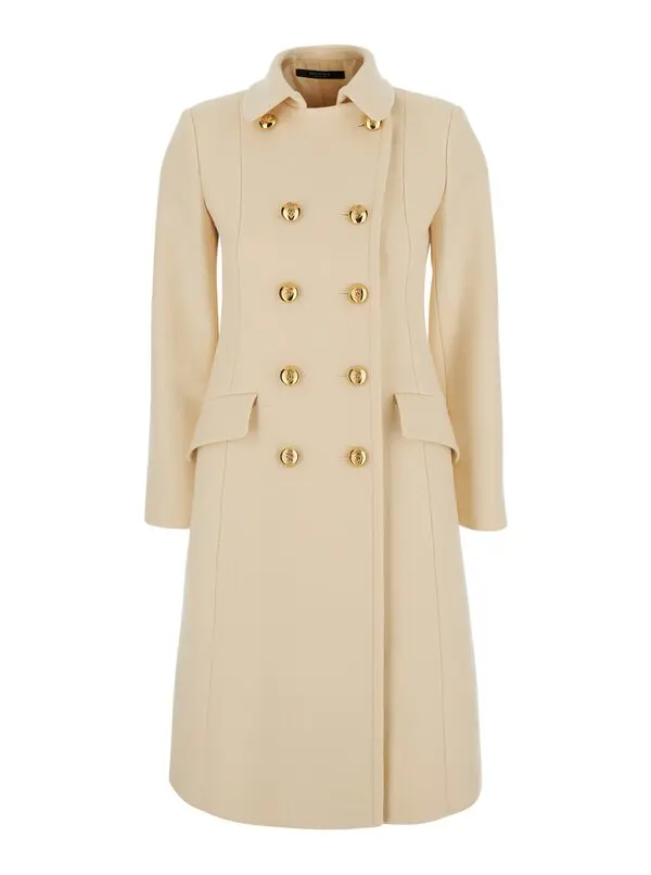 Gucci White Double-breasted Coat With Classic Collar And Jewel Buttons In Wool For - Multicolor