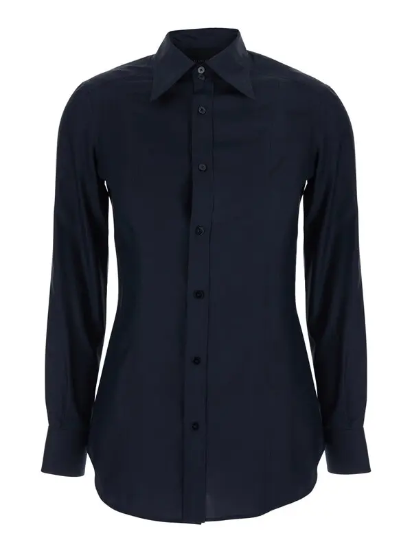 Gucci Blue Shirt With Pointed Collar In Silk For - Multicolor