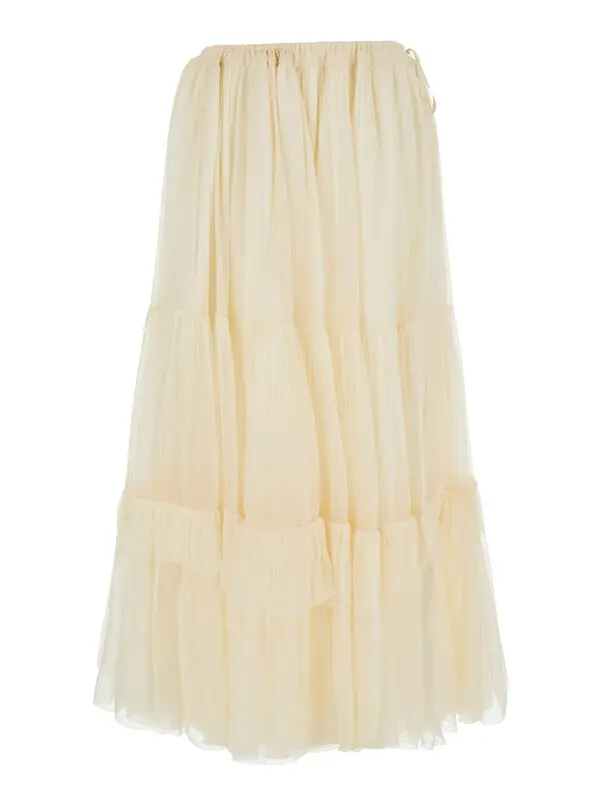 Chloé Yellow High-waisted Skirt With Ruffled Design And Adjustable Side Tie In Silk For - Multicolor