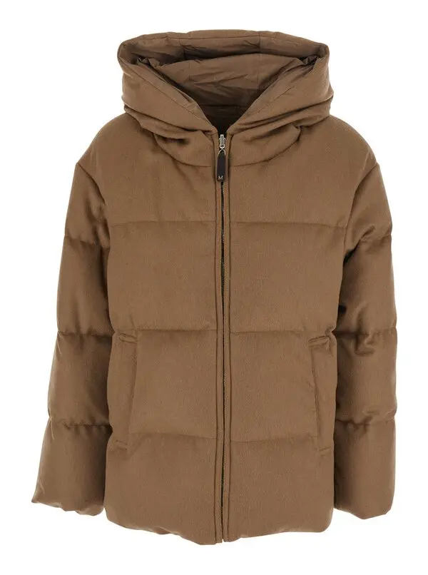 Max Mara Dama' Beige Reversible Down Jacket With Hood And Welt Pockets On The Front In Tech Fabric For - Multicolor