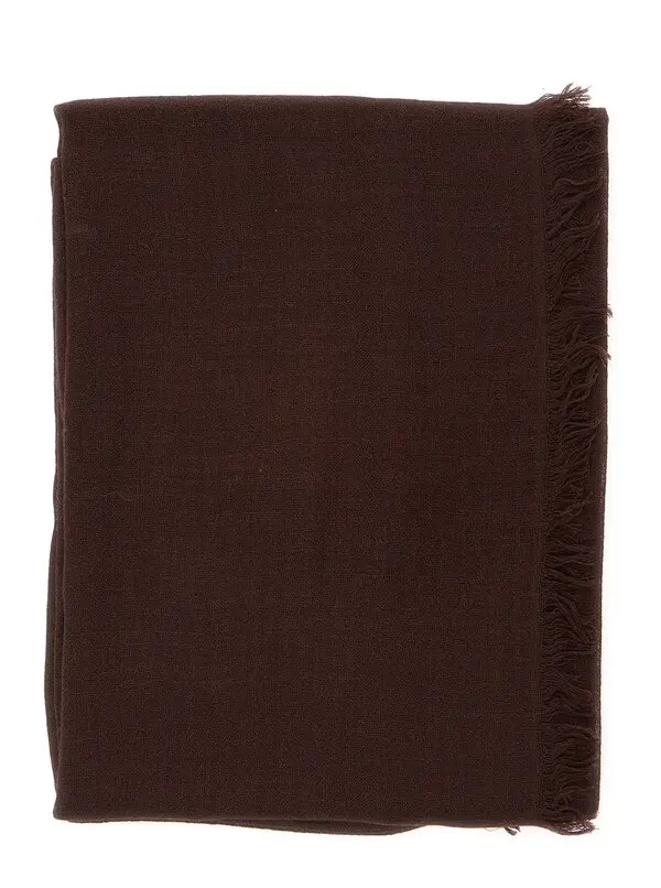 Brunello Cucinelli Brown Scarf With Fringed Hem In Wool And Silk Blend For - Multicolor