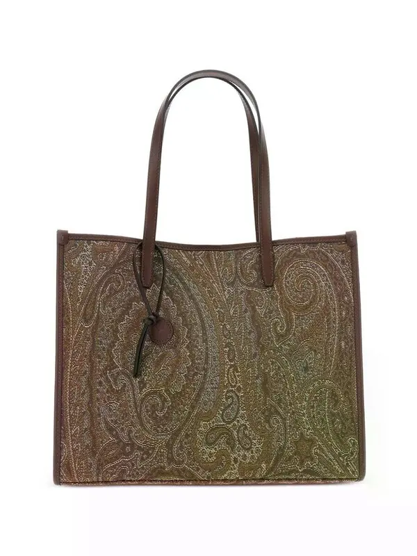 Etro Large Love Trotter Bag In Jacquard Denim With Paisley Motif - Brown