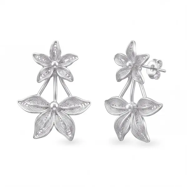 YIEON Stars Fine Floral Filigree Stud Earrings - Silver