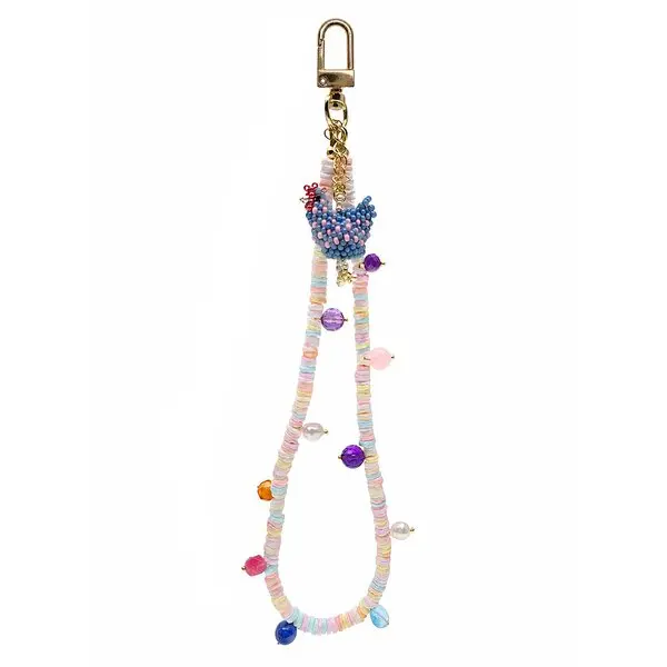 FARRA Shell With Handcrafted Chicken Charm And Colorful Gemstone Phone Strap - Pink