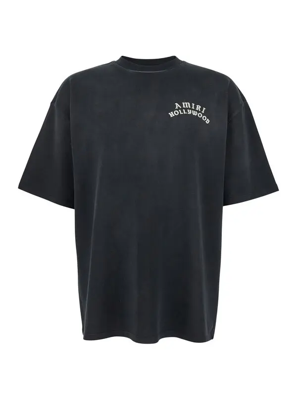 Amiri Black Crewneck T-shirt With Logo Lettering On Front And Rear In Cotton - Multicolor