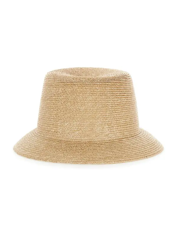 Saint Laurent Beige Straw Fedora Hat With Gold Cassandre Pin On The Front For