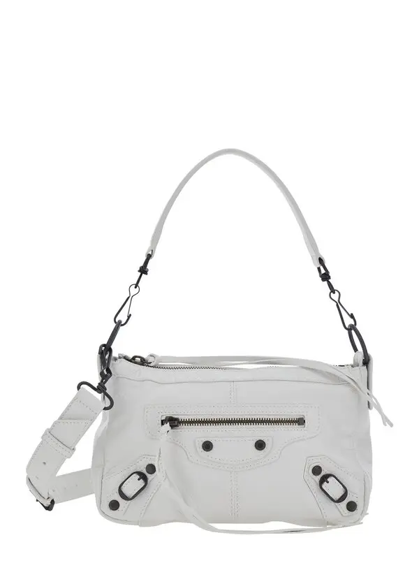 Balenciaga Le City Moto' White Mini Shoulder Bag With Adjustable And Removable Strap In Leather For - Multicolor