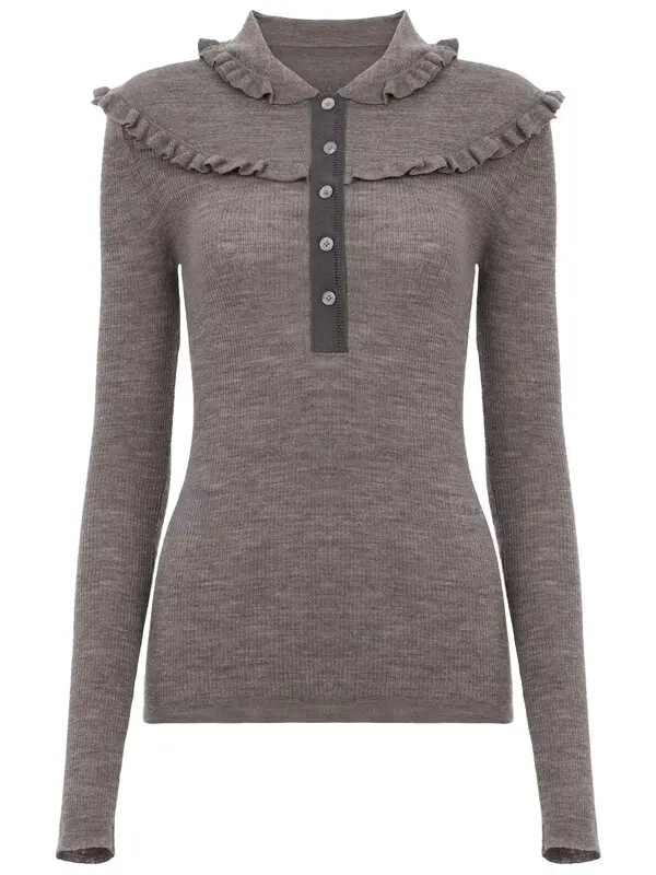 Chloé Slim-fit Ultra-light Wool Knit Henley Shirt - Grey