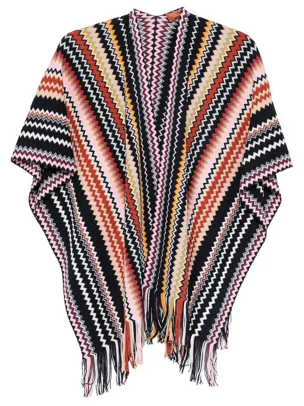 Missoni Zig-zag Knit Poncho With Fringes - Multi