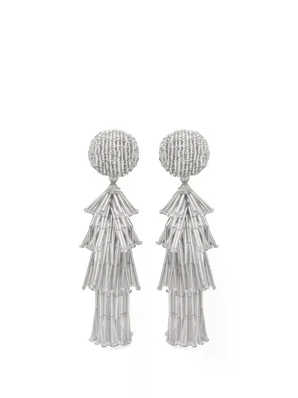 Oscar De La Renta Beaded Tassel Earrings - Silver