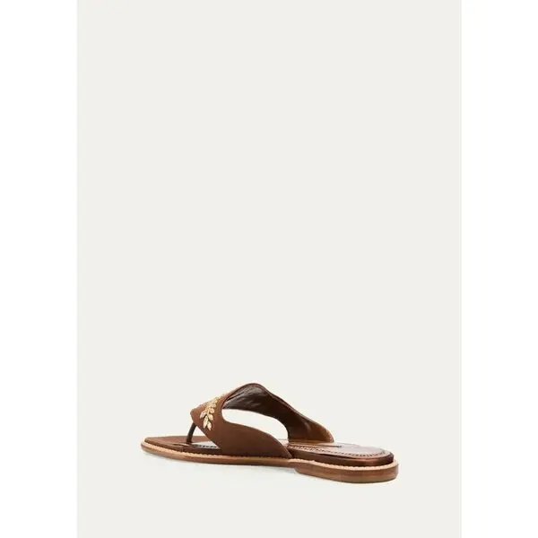Manolo Blahnik Jewel-embellished Suede Thong Flat Sandals