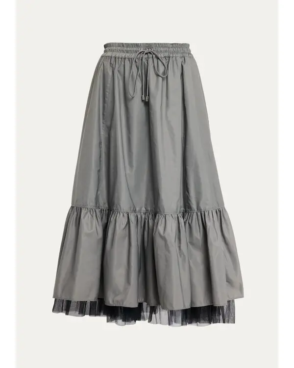 Cinq À Sept Arianne Tiered Drawstring Midi Skirt - Iron Cloud