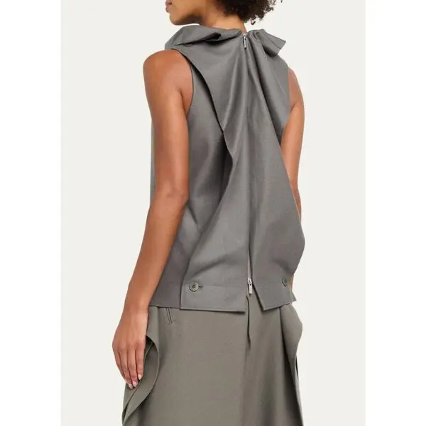 Issey Miyake Wool Draped Cowl-neck Sleeveless Top