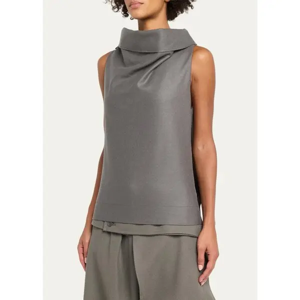 Issey Miyake Wool Draped Cowl-neck Sleeveless Top