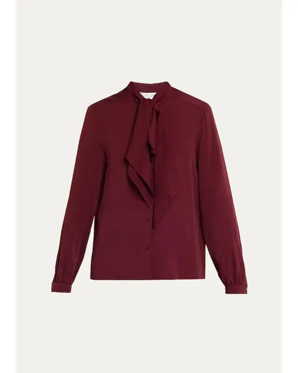 Max Mara Silk Charmeuse Scarf-neck Button-down Blouse