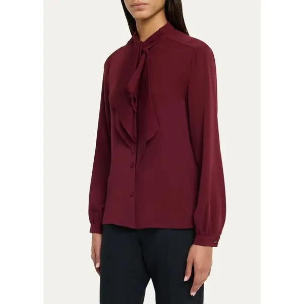 Max Mara Silk Charmeuse Scarf-neck Button-down Blouse