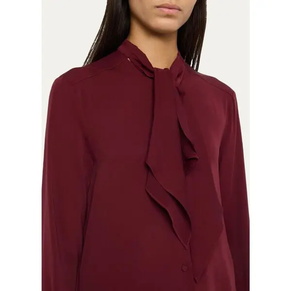 Max Mara Silk Charmeuse Scarf-neck Button-down Blouse