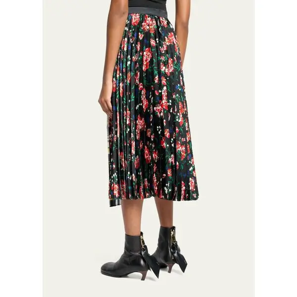 Sacai Mixed-print Pleated Midi Skirt