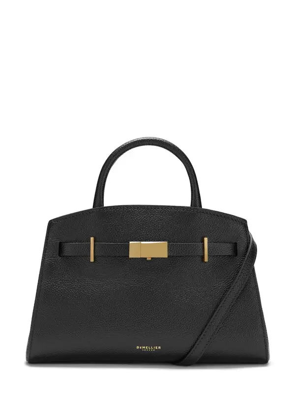 DEMELLIER Mini Hudson Handbag In Hammered Leather With Gold Hardware - Black