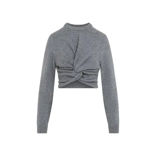 Balenciaga Cropped Wrap Front Knit Sweater - Grey
