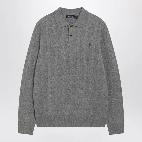 Polo Ralph Lauren Cable Knit Wool-cashmere Polo Sweater - Grey