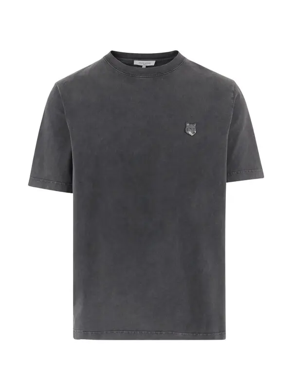 Maison Kitsuné Fox Head Faded Crew-neck T-shirt With Embroidered Patch - Black