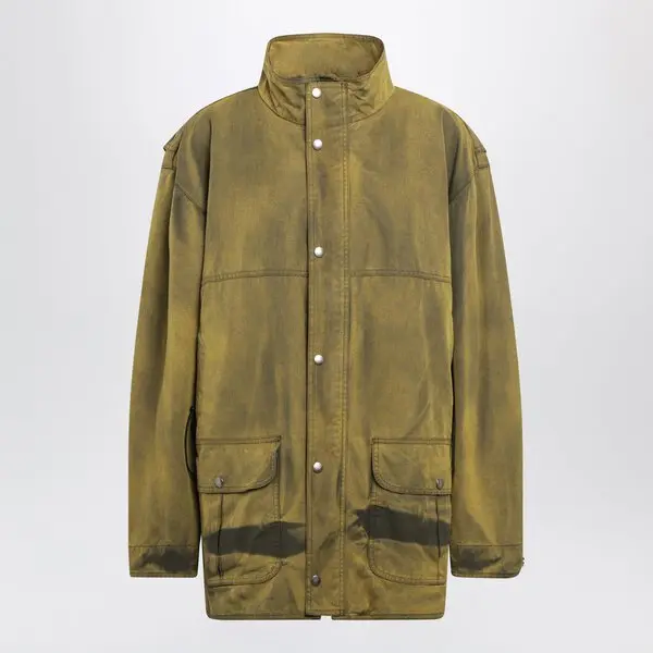 MAISON MARGIELA Distressed Cotton Overshirt Jacket With Mandarin Collar - Green