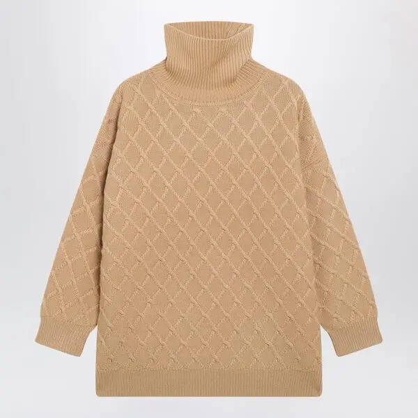 Max Mara Oversized Diamond Knit Turtleneck Sweater - Brown