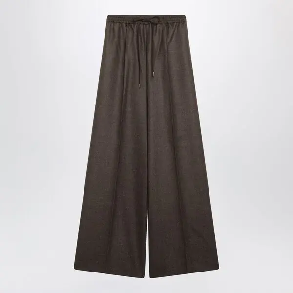 Max Mara Wide-leg Wolf Mélange Wool Trousers With Suede Drawstring - Brown