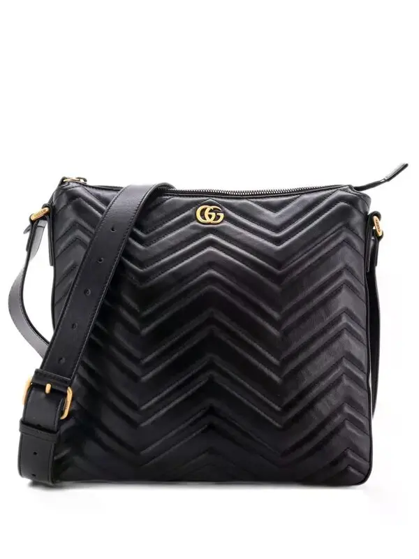 Gucci Gg Marmont Zip Messenger Bag Matelasse Leather Medium Crossbody Bag - Black