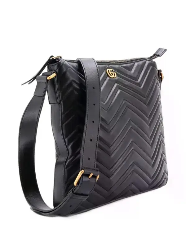 Gucci Gg Marmont Zip Messenger Bag Matelasse Leather Medium Crossbody Bag - Black