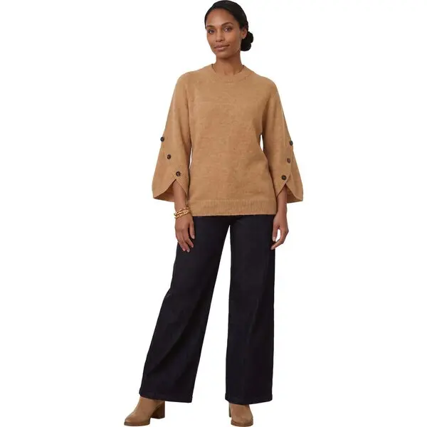 JESSICA LONDON Button Cuff Bell Sleeve Sweater - Soft Camel