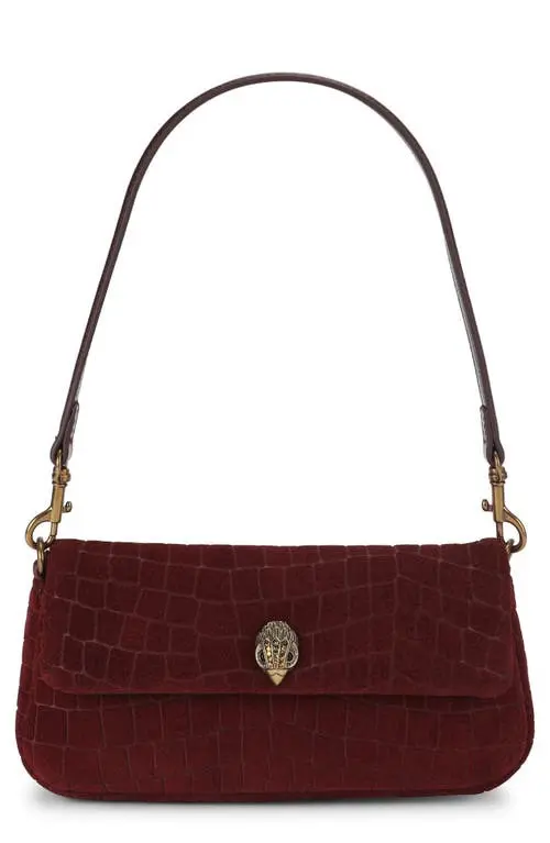 Kurt Geiger Pickle Croc Embossed Leather Shoulder Bag - Medium Red