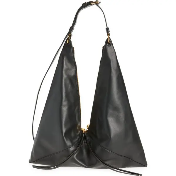 Moschino Folded Leather Hobo Bag - Black