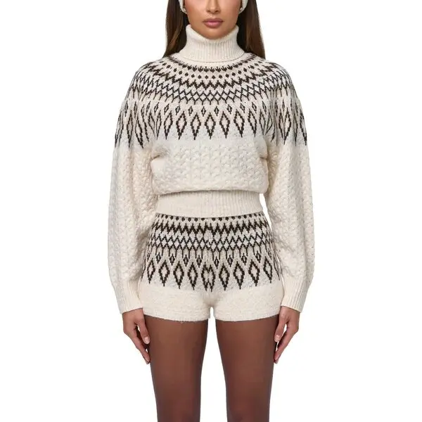Naked Wardrobe Fair Isle Turtleneck Sweater - Bone