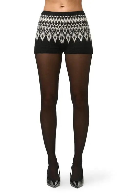 Naked Wardrobe Fair Isle Knit Hot Pants - Black