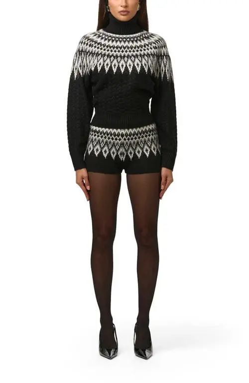 Naked Wardrobe Fair Isle Knit Hot Pants - Black