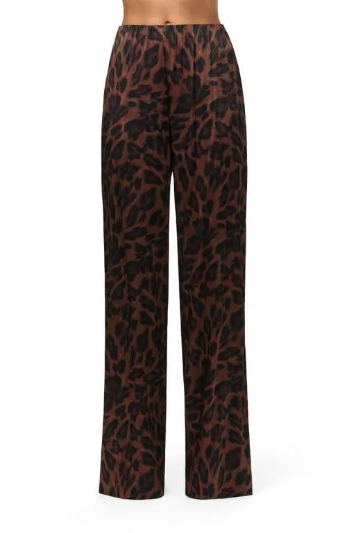 Naked Wardrobe Leopard Print High Waist Stretch Silk Wide Leg Pants - Brushed Leopard