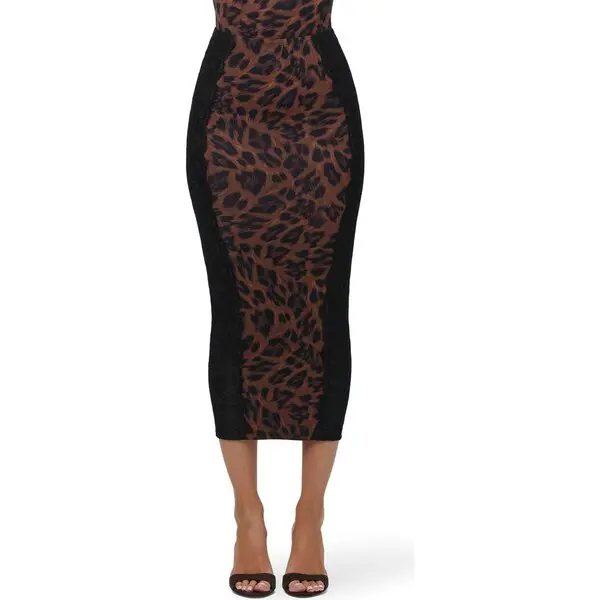 Naked Wardrobe Leopard Print High Waist Midi Skirt - Brushed Leopard