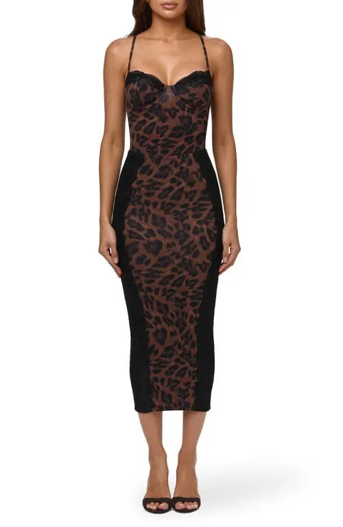 Naked Wardrobe Leopard Print High Waist Midi Skirt