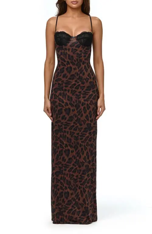 Naked Wardrobe Lace Trim Leopard Print Maxi Dress - Brushed Leopard