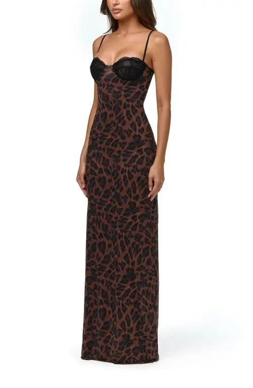 Naked Wardrobe Lace Trim Leopard Print Maxi Dress