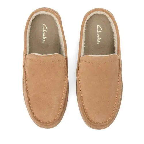 Clarks Genuine Cow Suede Moc Toe Clog With Elastic Twin Gore Slippers - Cinnamon