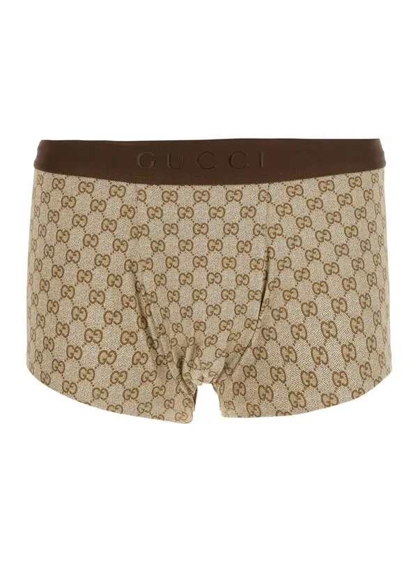 Gucci Beige Briefs With Elasticated Waist And Logo Lettering In Gg Cotton For - Multicolor