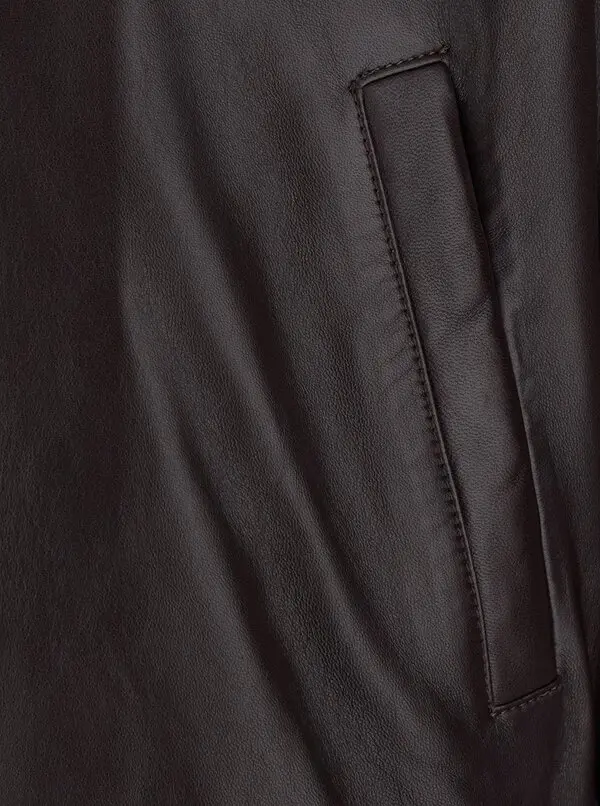 AMI Paris Brown Jacket With Classic Collar And Elasticated Trims In Leather For