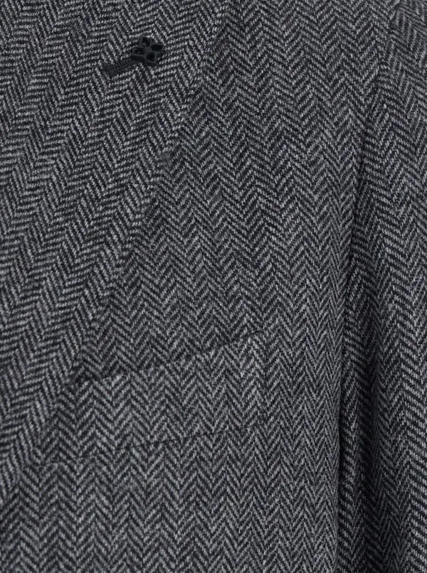Tagliatore Grey Single-breasted Jacket With Peak Revers And Herringbone Motif In Wool For - Gray
