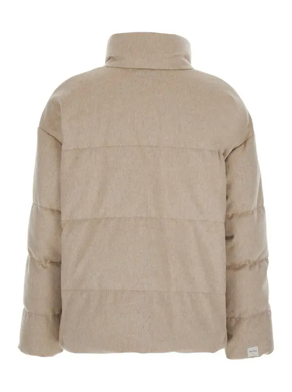 Max Mara Divina' Beige Down Jacket With High Collar And Reversible Design In Cashmere And Tech Fabric For