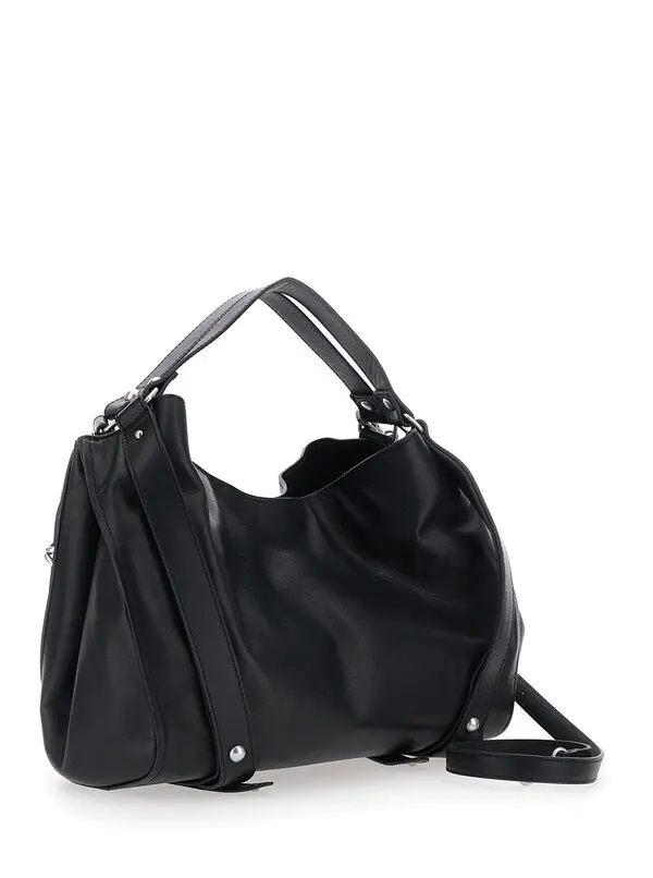 DIESEL® D-one' Shoulder Bag With Logo On The Front And Decorative Straps With Buckles In Leather For - Black