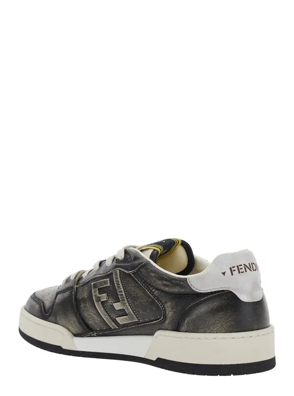 Fendi Match' Grey Sneaker With Distressed Effect And Side Ff Logo In Suede For