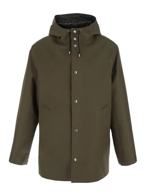 Fendi Green Jacket With Drawstring Hood In Cotton For - Multicolor